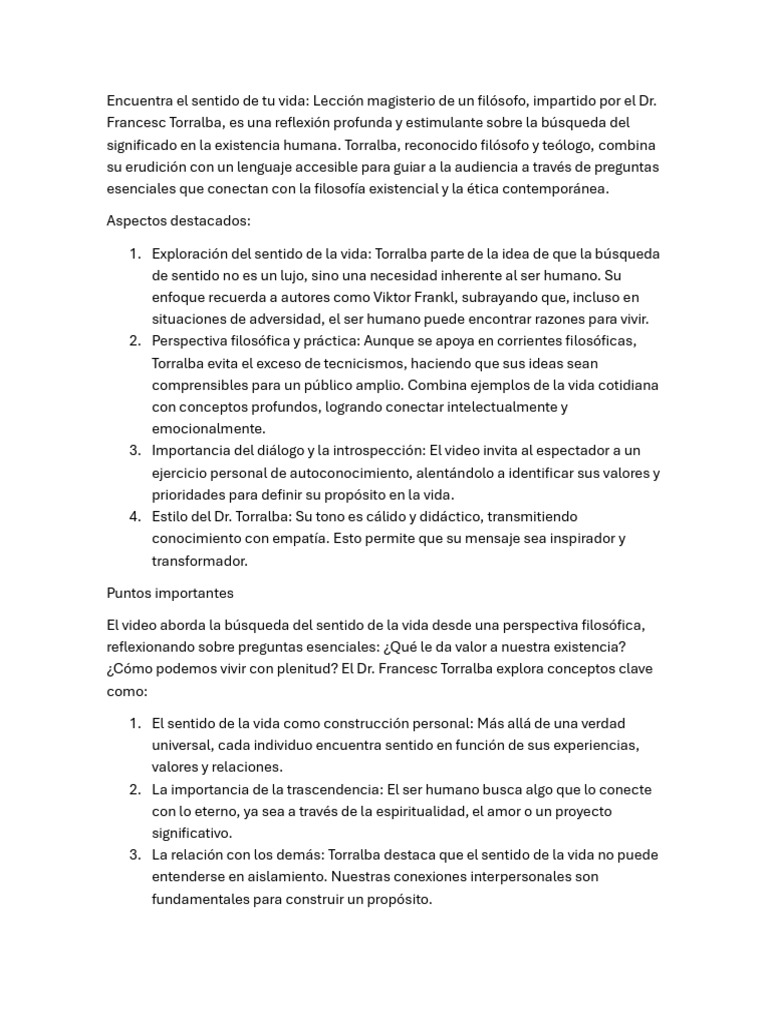 Reseña Del Video | PDF | Significado de la vida | Cognición