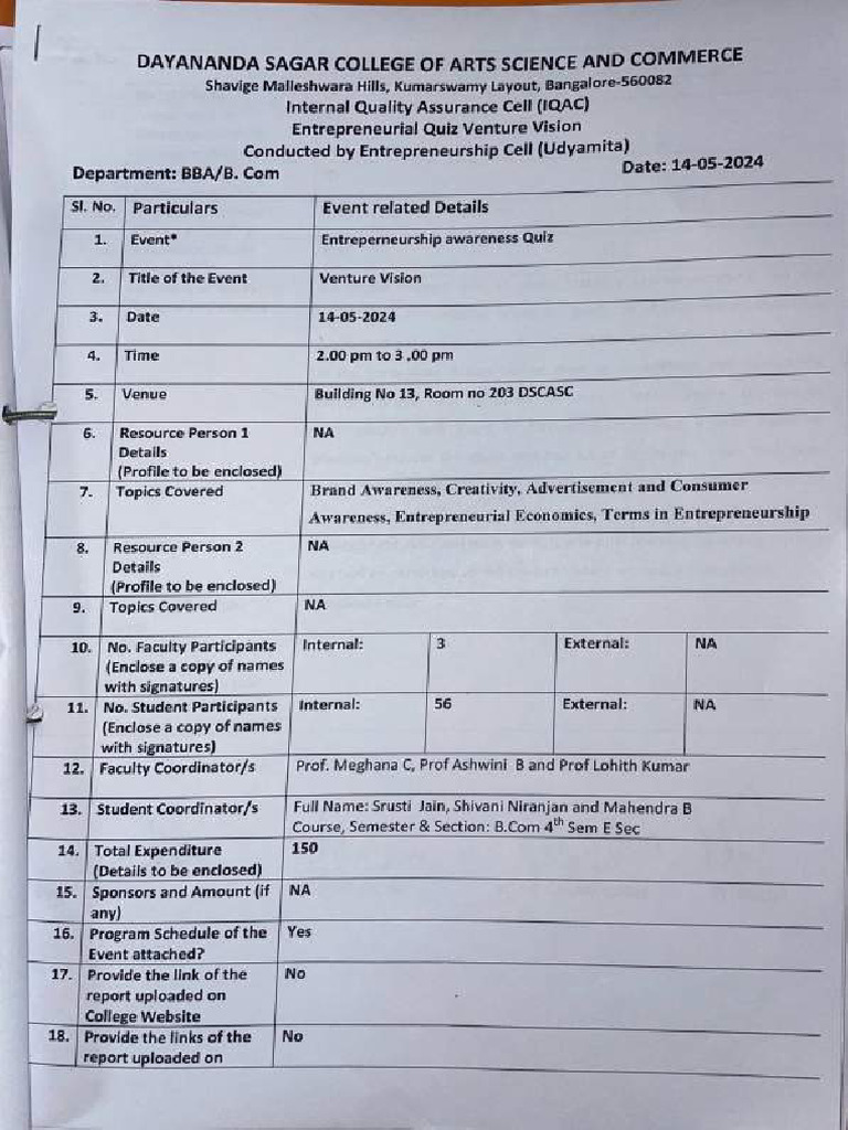 Udaymitra-Venture Vision Quiz - Compressed | PDF | Business