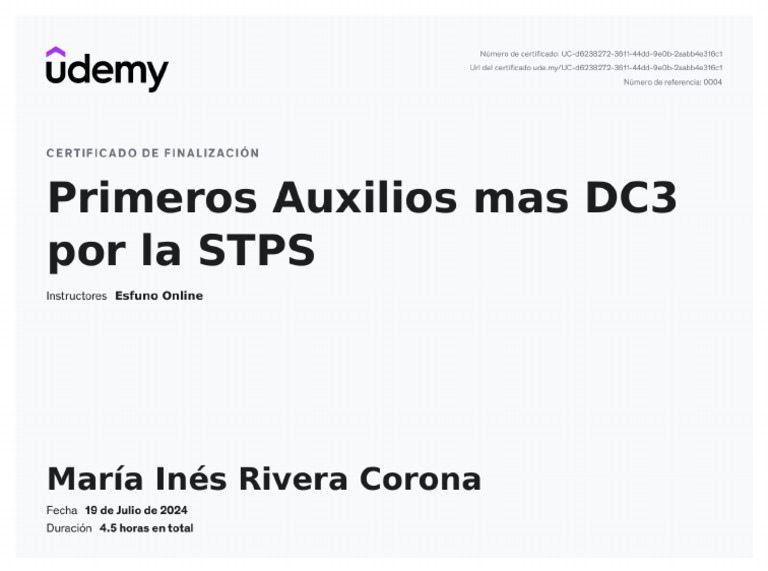 Primeros Auxilios mas DC3 por la STPS Udemy | PDF