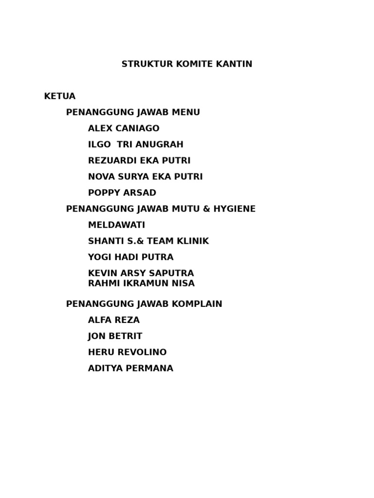 Struktur Komite Kantin | PDF