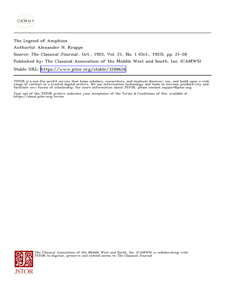 Krappe LegendAmphion 1925 | PDF | Apollo