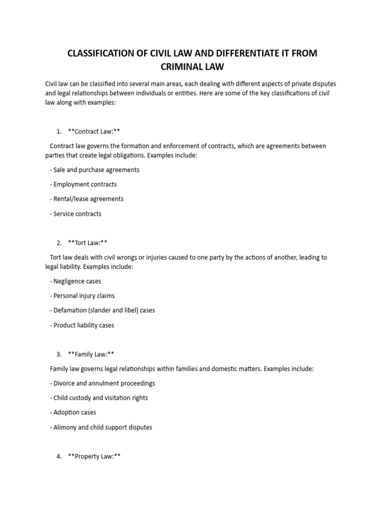 Classification of Civil Law and DIF B.W Criminal Law | PDF | Crimes ...