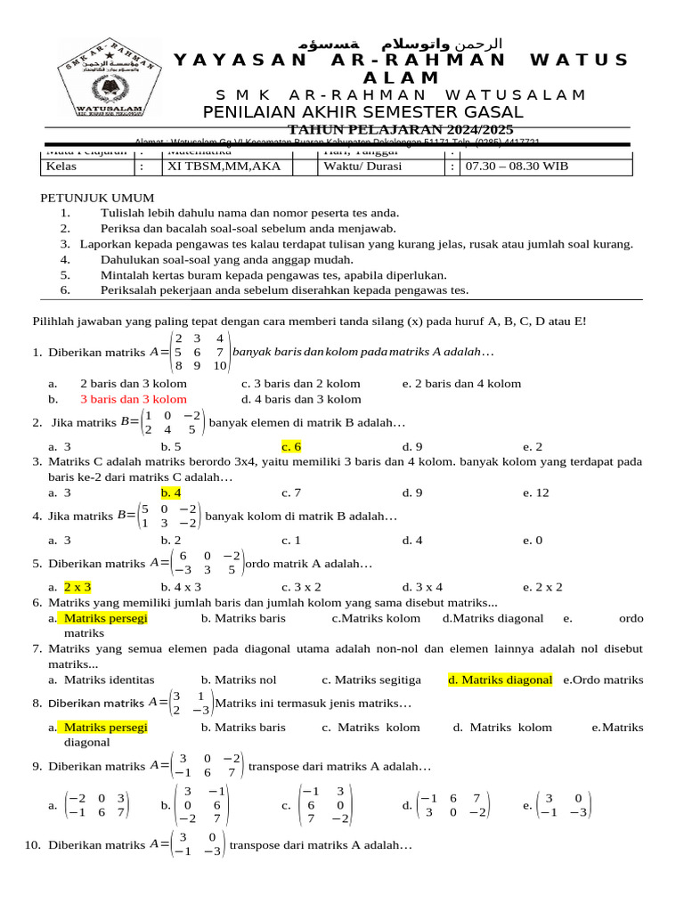 Soal Pas MTK Xi Gasal | PDF