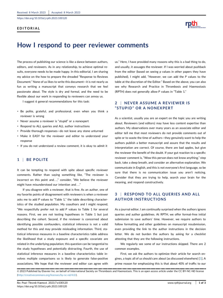 How I Respond To Peer Reviewer Comments-1 | PDF | Race (Human ...