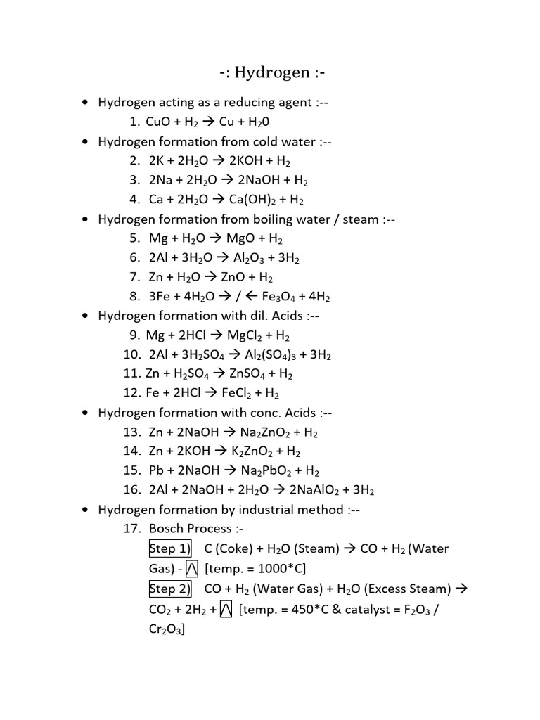Hydrogen (Formulas) | PDF