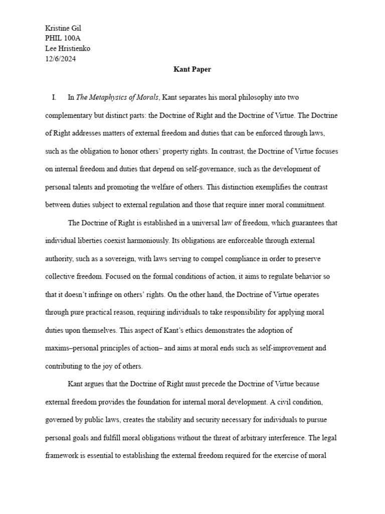 Kant Paper | PDF | Immanuel Kant | Autonomy