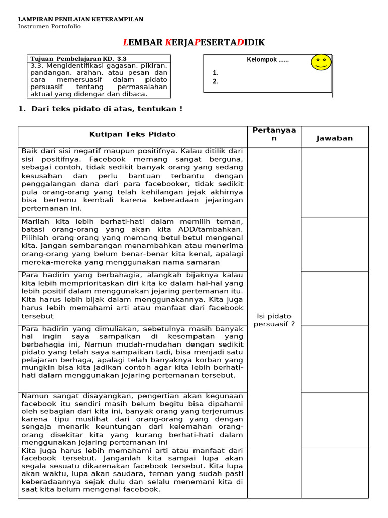 LKPD ISI DLL PIDATO | PDF