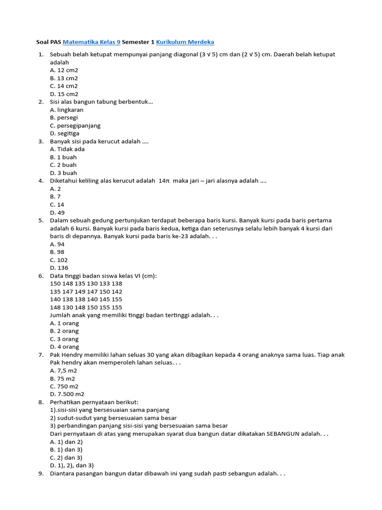 Soal PAS MATEMATIKA KELAS 9 | PDF