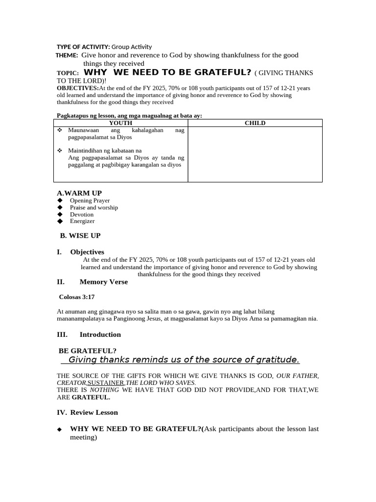 Lesson Plan | PDF | God | Gratitude
