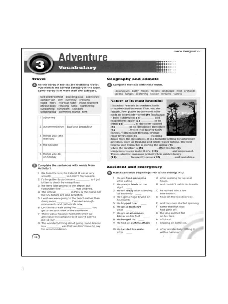 Class 15 - Adventure Vocabulary | PDF