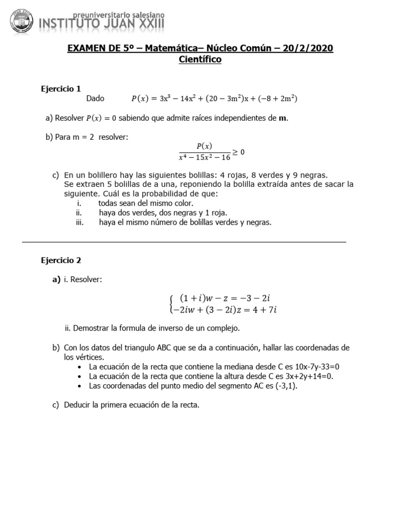 Compendio de Exámenes de Científico | PDF | Ecuaciones | Matemática Elemental
