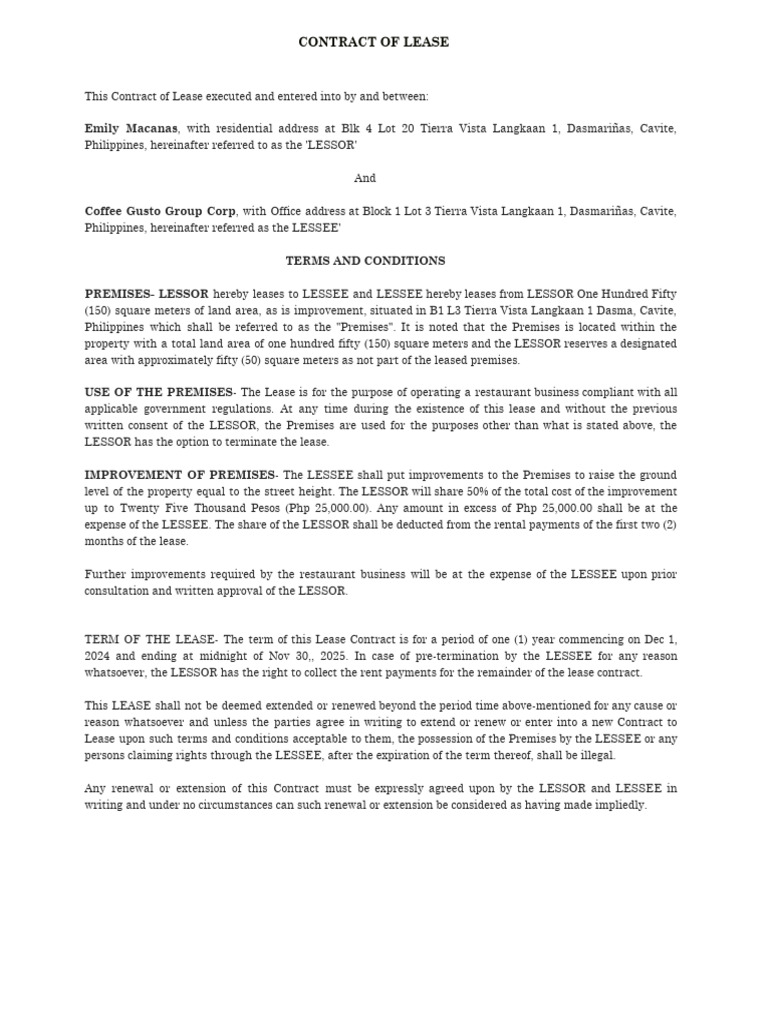 Restaurant Lease Agreement | PDF | Lease | Real Property Law