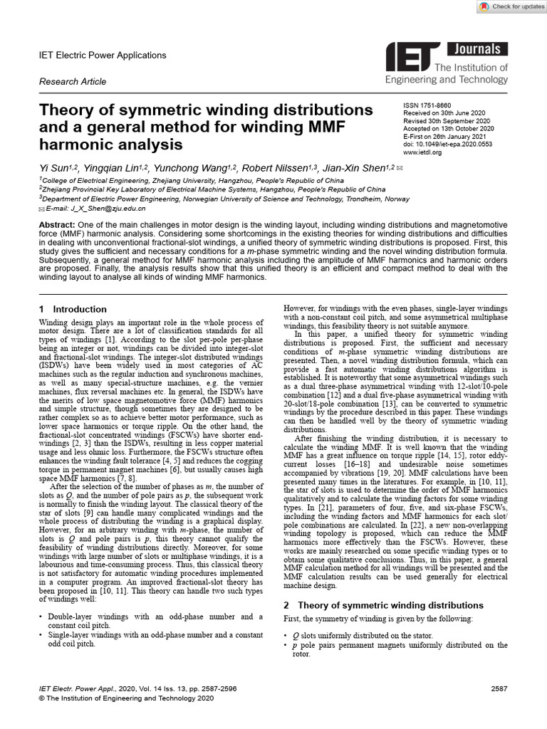 IET Electric Power Appl - 2021 - Sun - Theory of Symmetric Winding Distributions and A General ...