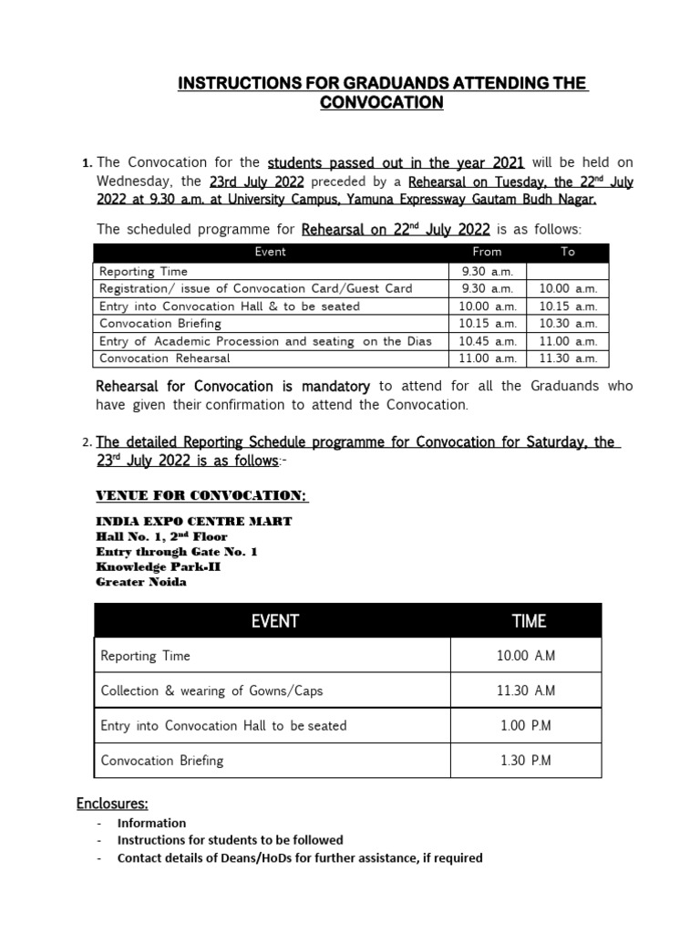 Convocation Instructions for Graduands 2022 | PDF