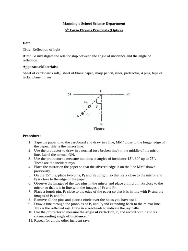 5th Form Physics - Reflection - Refraction Practicals | PDF ...