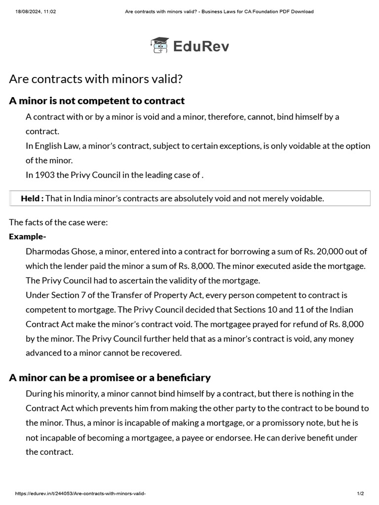 Are contracts with minors valid_ - Business Laws for CA Foundation PDF ...