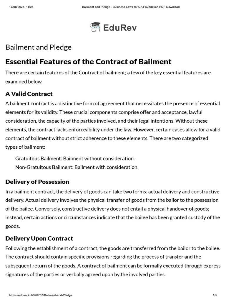 Bailment and Pledge - Business Laws For CA Foundation PDF Download ...