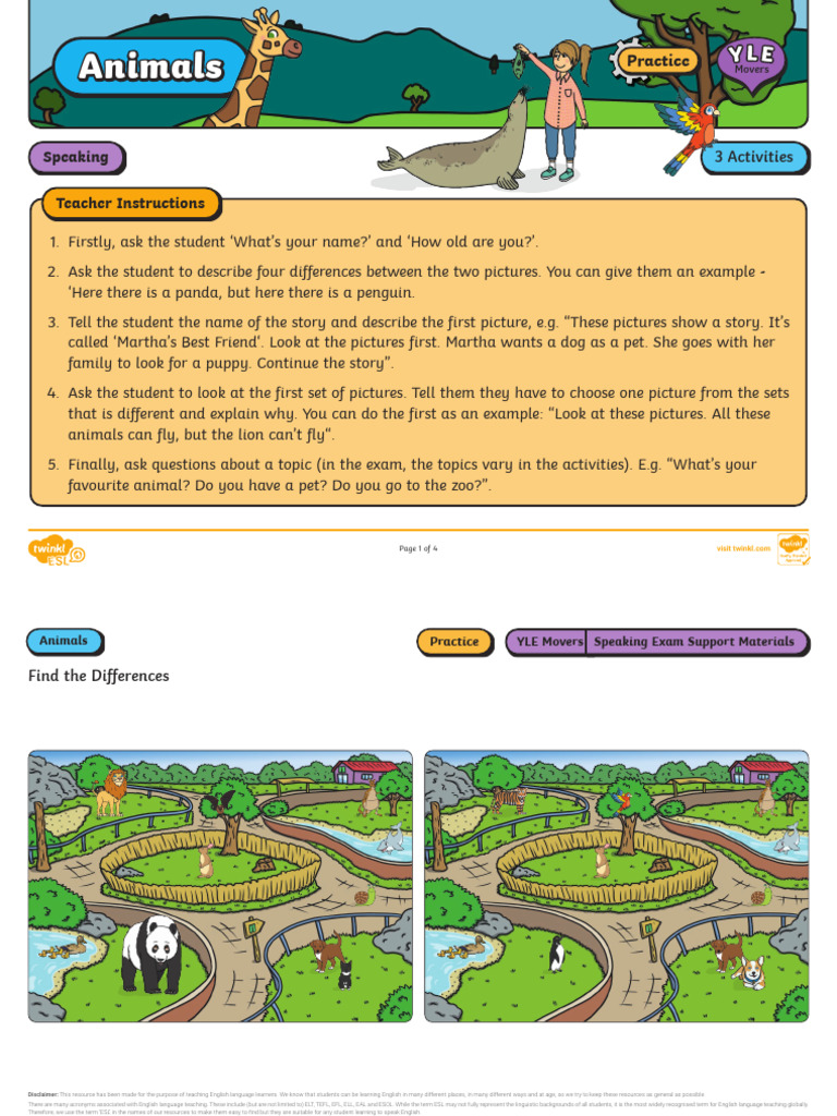 Yle Movers Speaking Exam Material Kids A1 - Ver - 2 | PDF | English As A Second Or Foreign ...