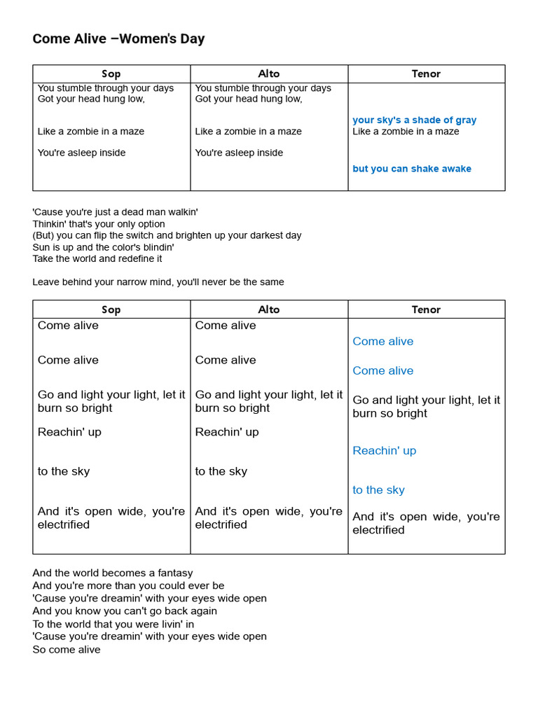 Come alive(Choir) (10) | PDF | Singing | Vocal Music