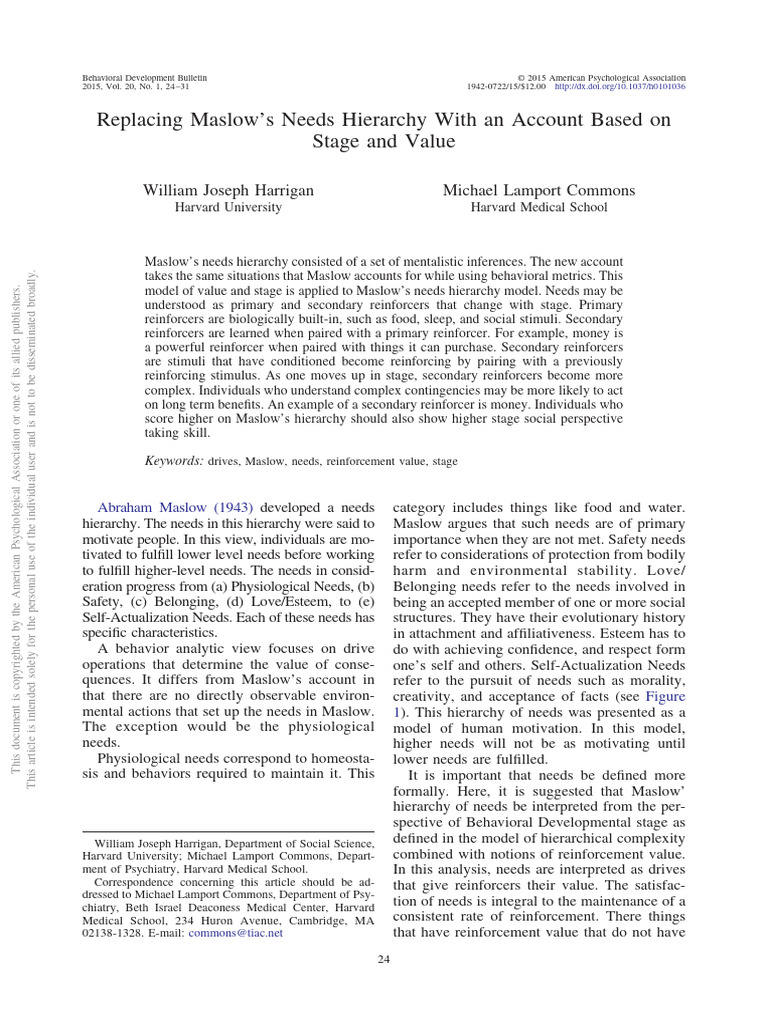 Replacing Maslows Needs Hierarchy With An Account | PDF | Reinforcement ...