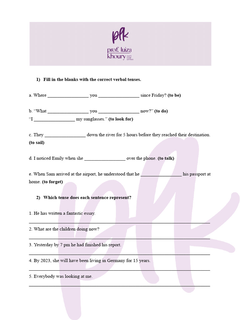 Verbal Tenses - Exercises | PDF | Language Mechanics | Grammar