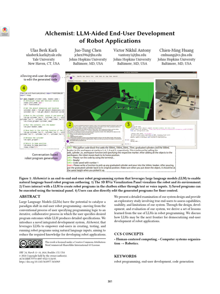 Karli Et Al. - 2024 - Alchemist LLM-Aided End-User Development of Robot | PDF | Computer ...