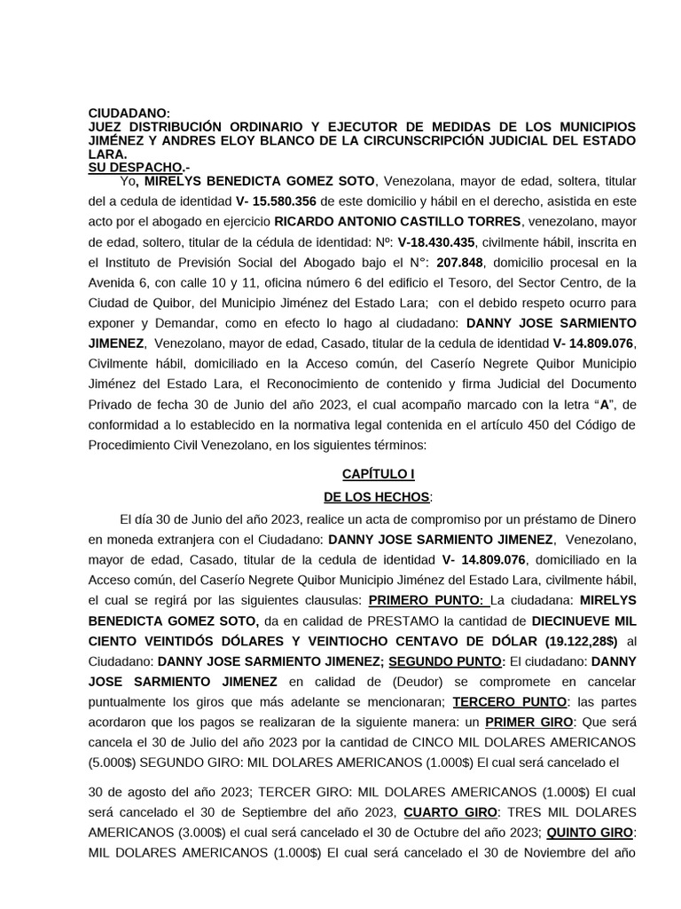 Solicitu de reconocimneto de contenido y firma Mirelys Gomez | PDF ...