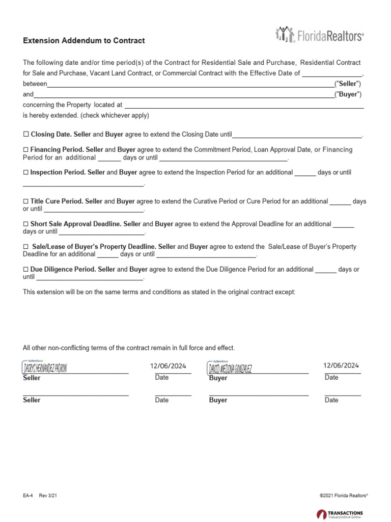Extension Addendum to Contract %28EA-4%29 %28Rev 032021%29 | PDF ...