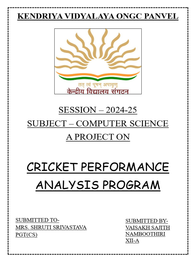 Class 12 CS project on Cricket stat analysis | PDF | Databases | Computing