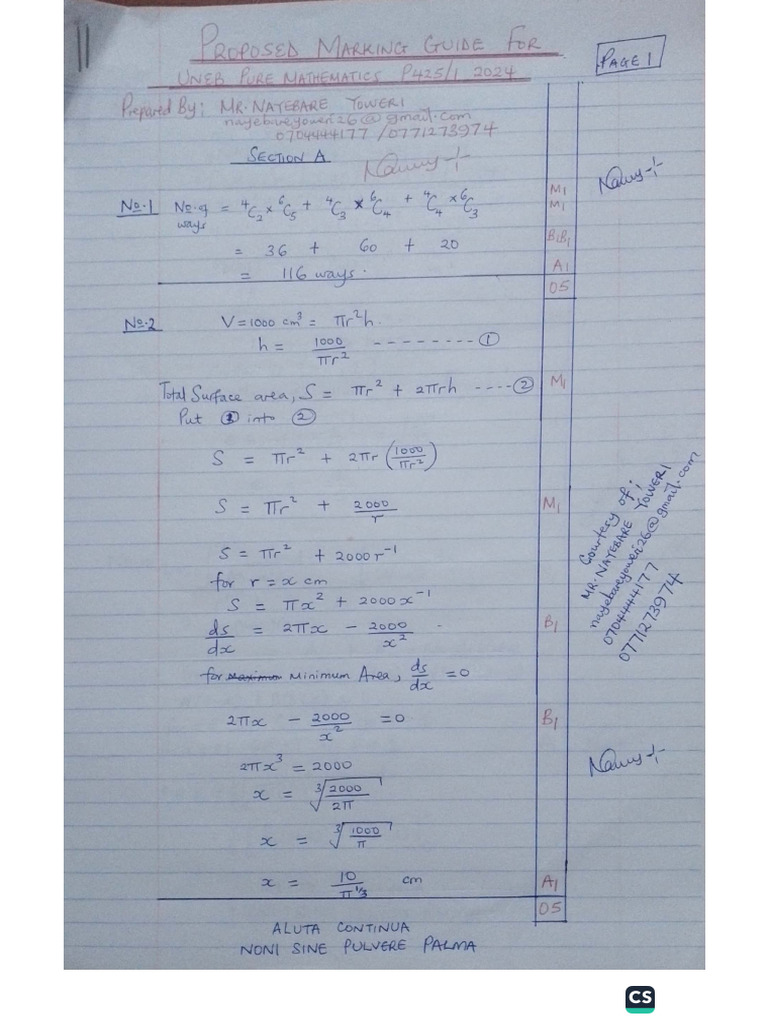 UACE UNEB Mtc P1 2024guide@yoweri | PDF