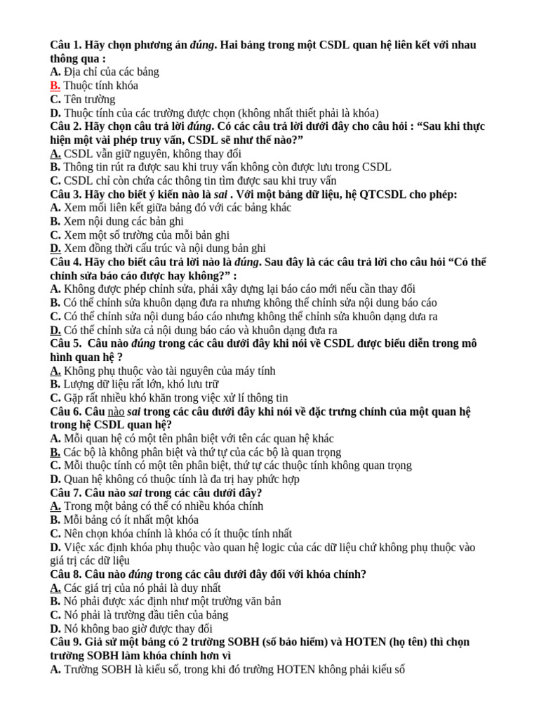 Cau Hoi HK 2 Lan 1 Azota 3 | PDF