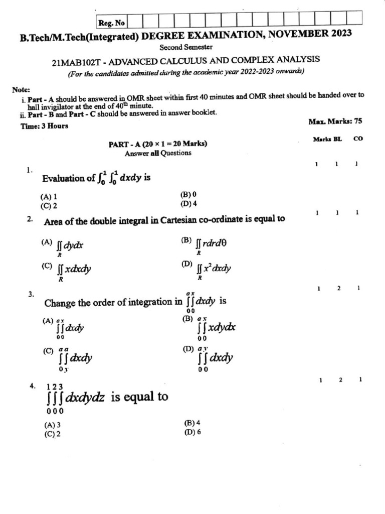 Advanced Calculus and Complex Analysis Sem | PDF | Calculus ...