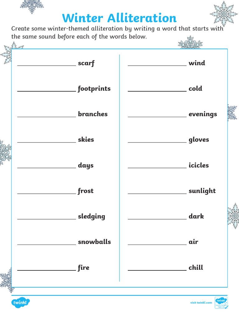 t e 1674463463 Winter Alliteration Worksheet Ver 1 | PDF