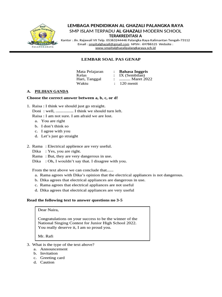 Soal Pas Bahasa Inggris Kelas Ix 2022 | PDF | Sharks | Refrigerator