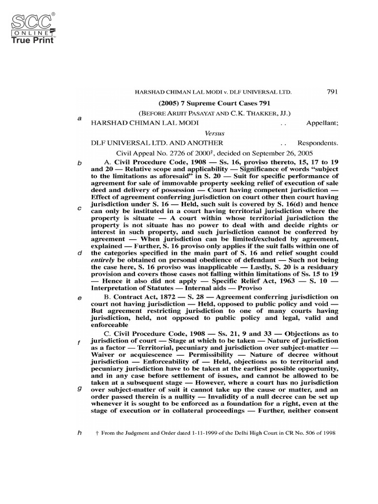 Harshad Chiman Lal Modi v. DLF Universal LTD., (2005) 7 SCC 791 | PDF ...