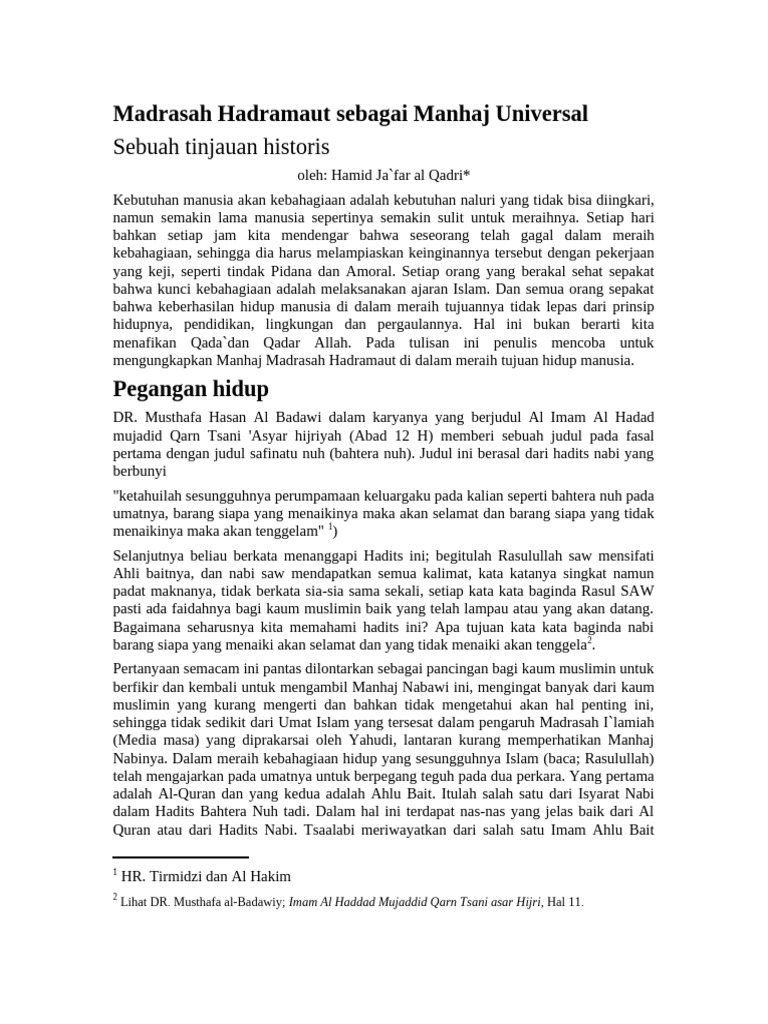 Manhaj Madrasah Hadramaut untuk Kebahagiaan | PDF