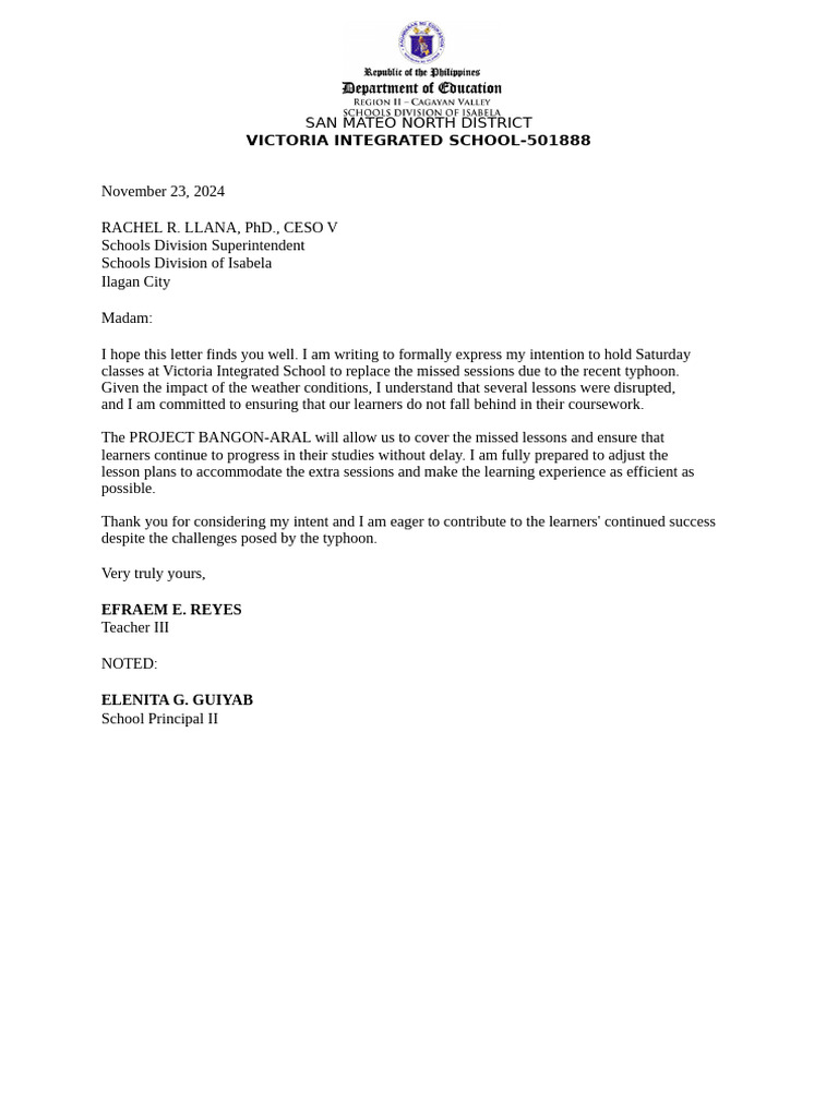 Letter of Intent Bangon Aral | PDF