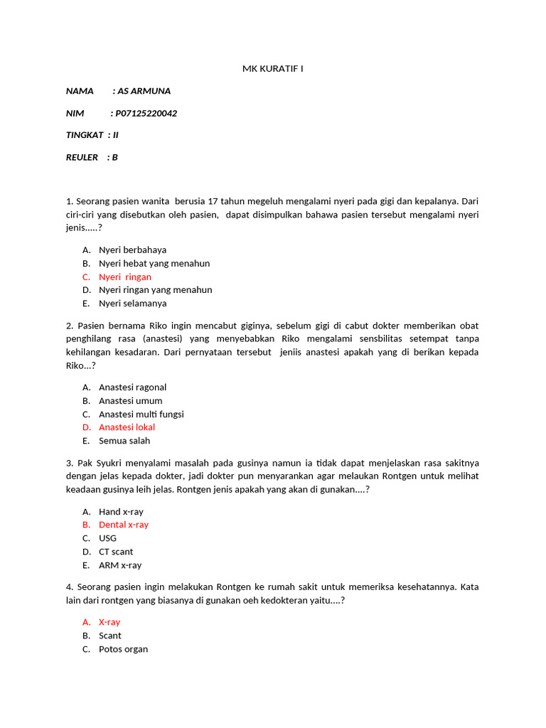 AS ARMUNA-P07125220042-rek B - TUGAS SOAL - MK KURATIF | PDF