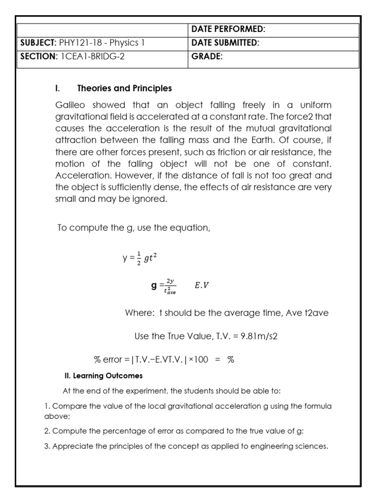Experiment 4 | PDF | Mass | Gravity