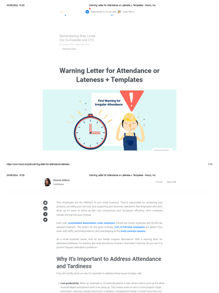 Warning Letter Attendance | PDF | Employment | Business