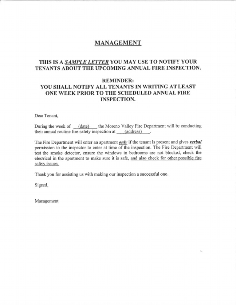 Notice Annual Fire Inspection | PDF