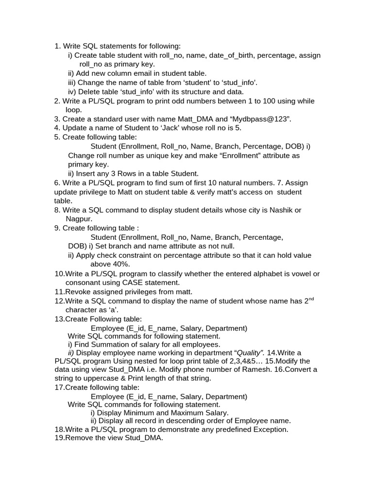 DMS final exam questions | PDF | Table (Database) | Sql