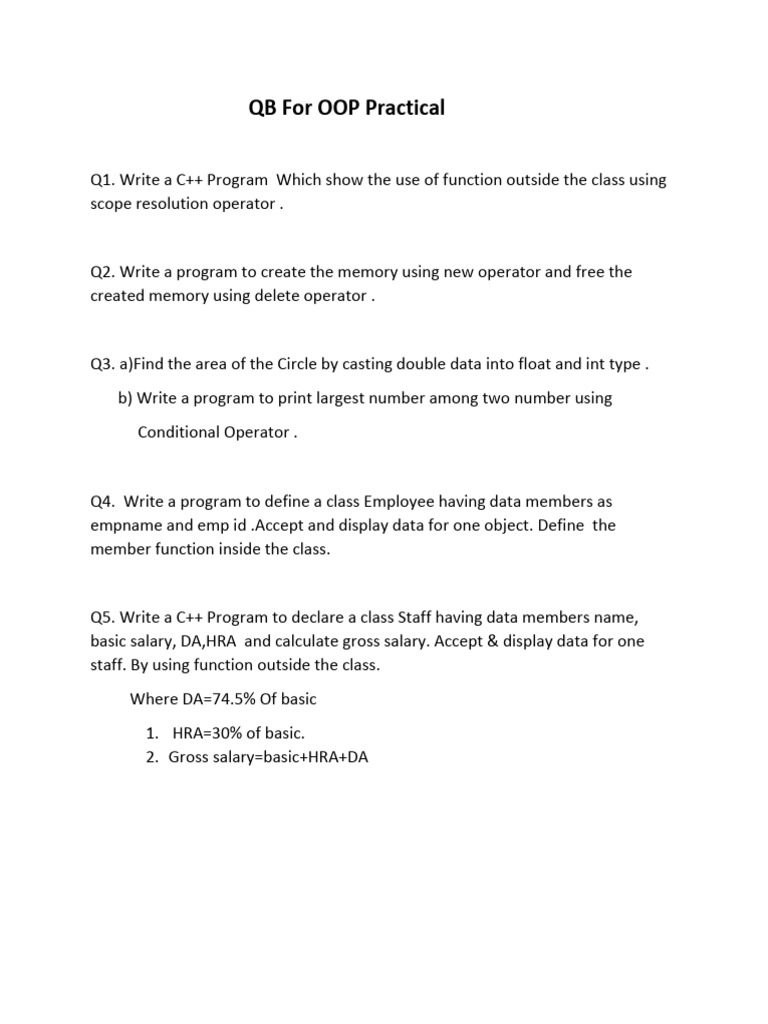 QB For OOP Practical | PDF | C++ | Pointer (Computer Programming)