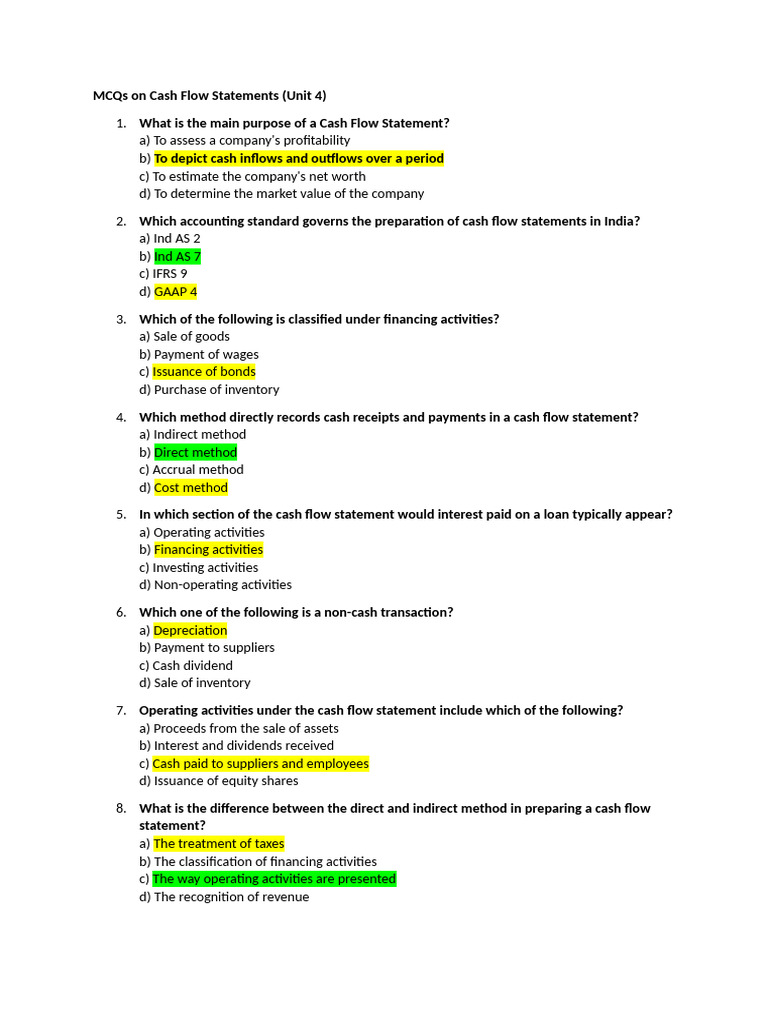 MCQ UNIT-4 | PDF | Cash Flow Statement | Expense