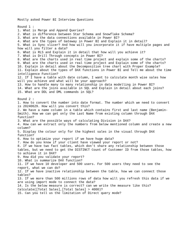PowerBI Interview Questions | PDF | Computer Data | Data Management Software