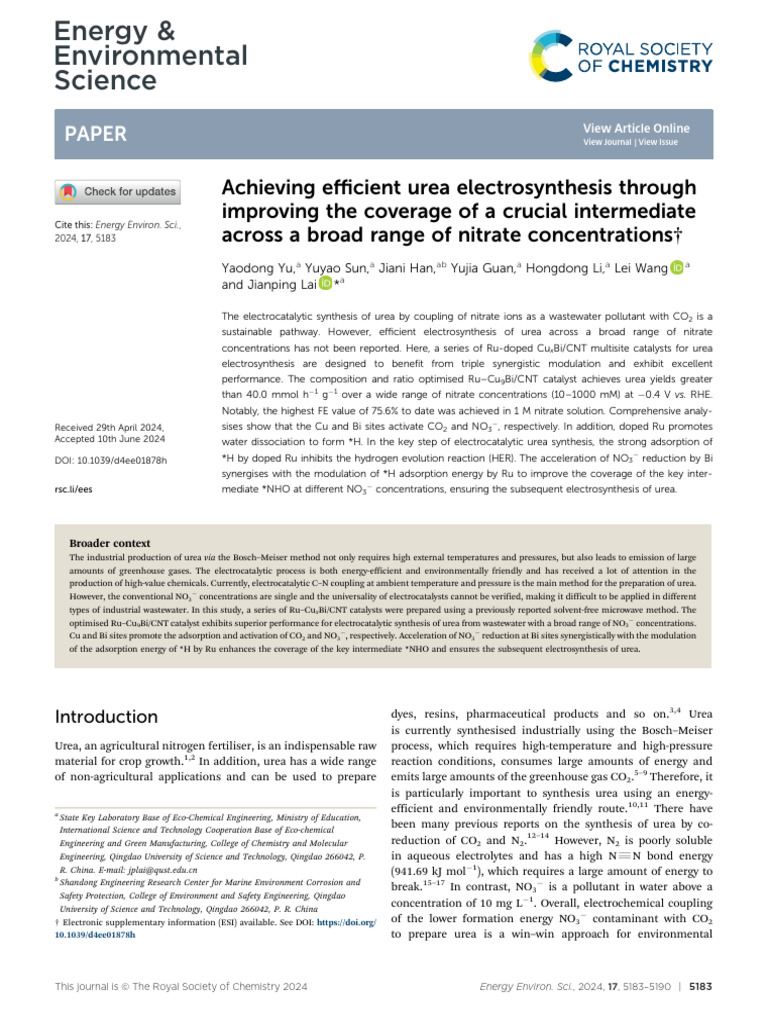 urea | PDF | Carbon Nanotube | Catalysis