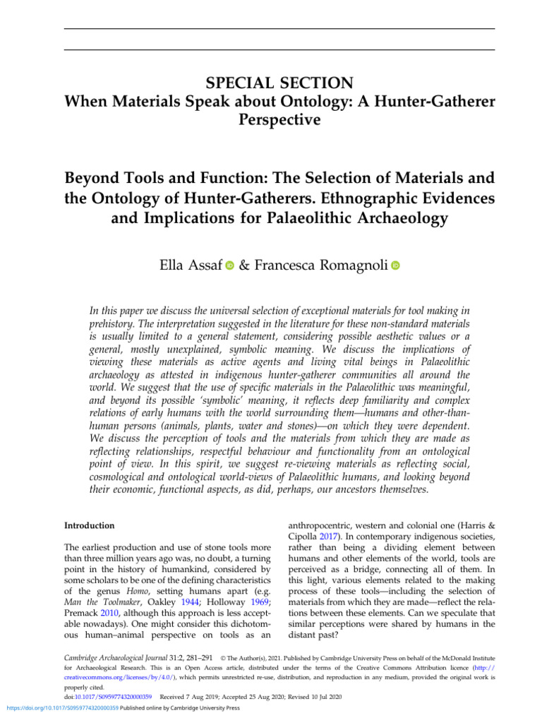 Special Section When Materials Speak About Ontology: A Hunter-Gatherer ...
