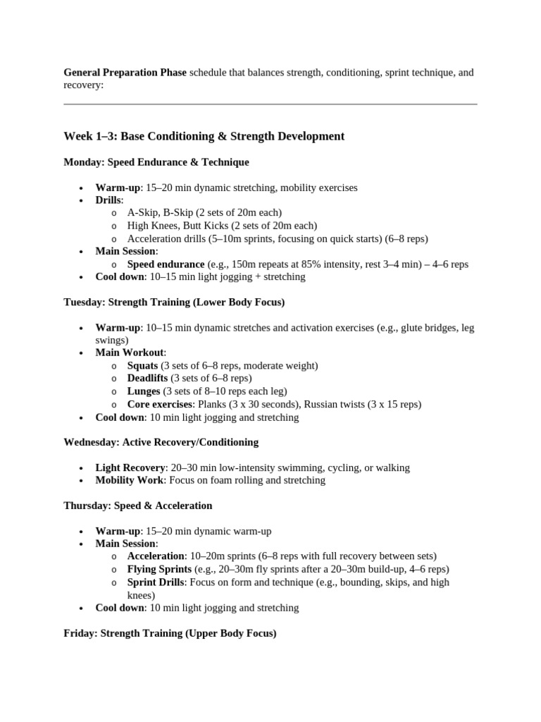 General Preparation Phase Schedule | PDF | Strength Training | Physical ...
