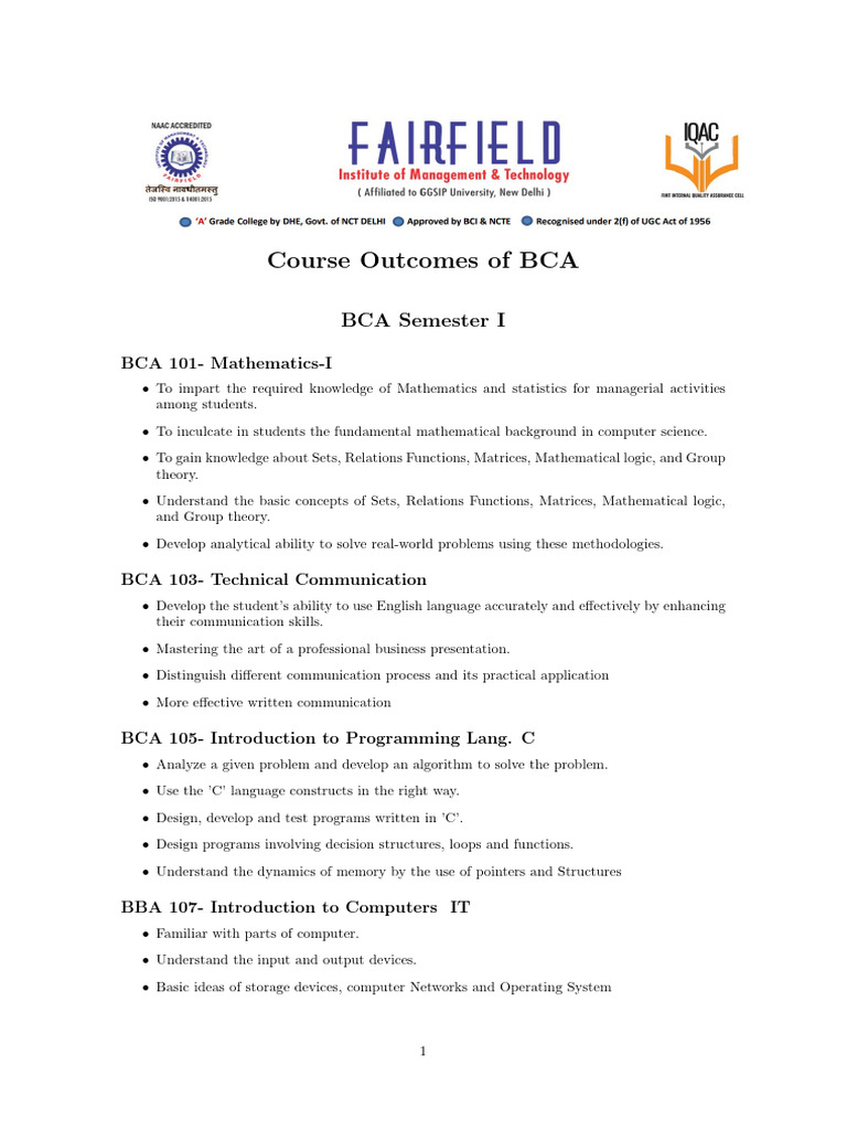 BCA Course Outcomes | PDF | Object Oriented Programming | Databases BCA Course Outcomes | PDF | Object Oriented Programming | Databases