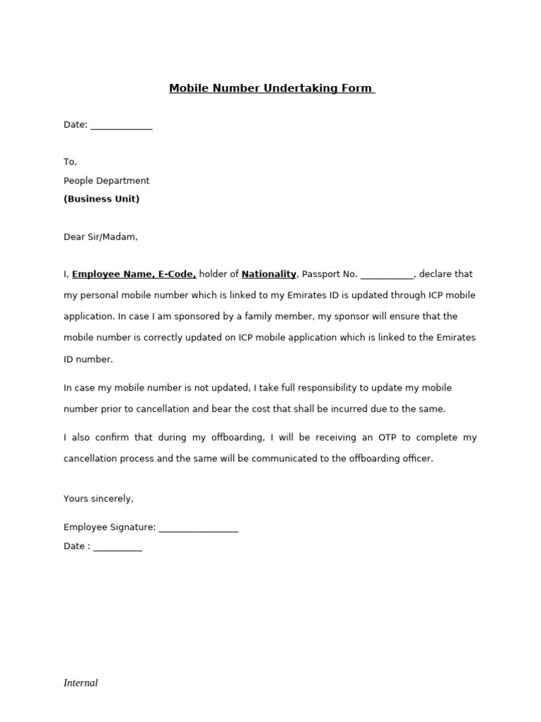 Mobile Number Undertaking Form | PDF